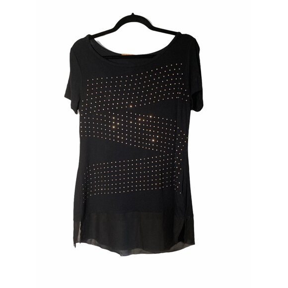 Belldini | Tops | Belldini Womens Black Studded Knit Chiffon Tunic Top ...